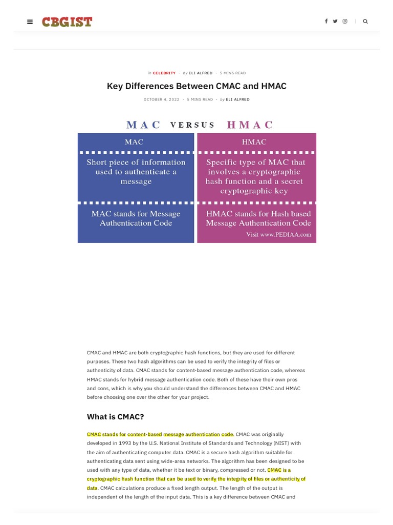 Key Differences Between CMAC and HMAC - Cbgist | PDF | Cryptography | Authentication