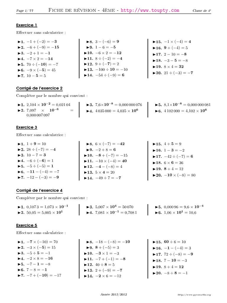 Exercices Autres 4eme 2 Corrige | PDF