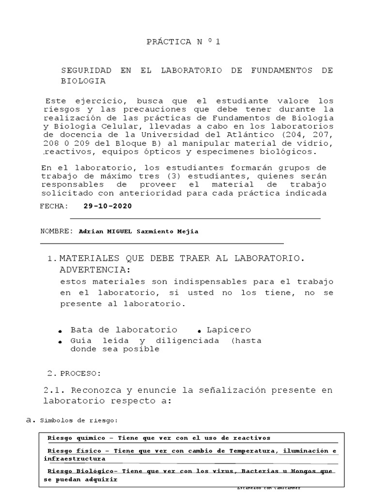Practica #1 Bioseguridad | PDF | Laboratorios | Residuos