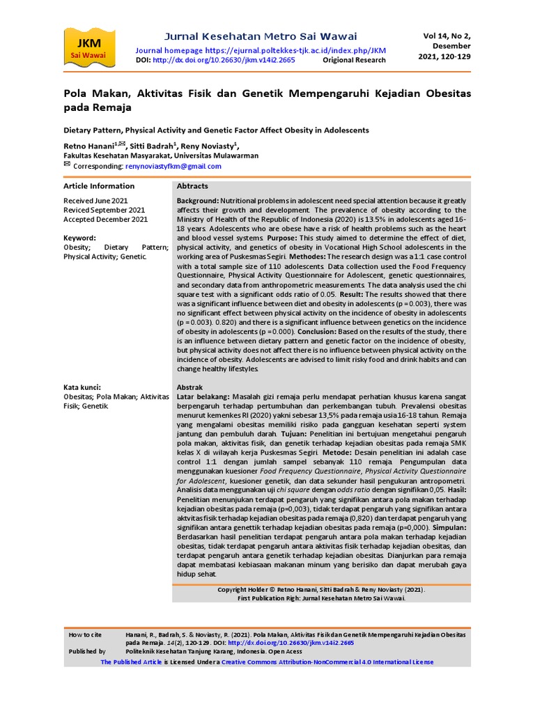 Retno Hanani, 2021 | PDF | Obesity | Adolescence