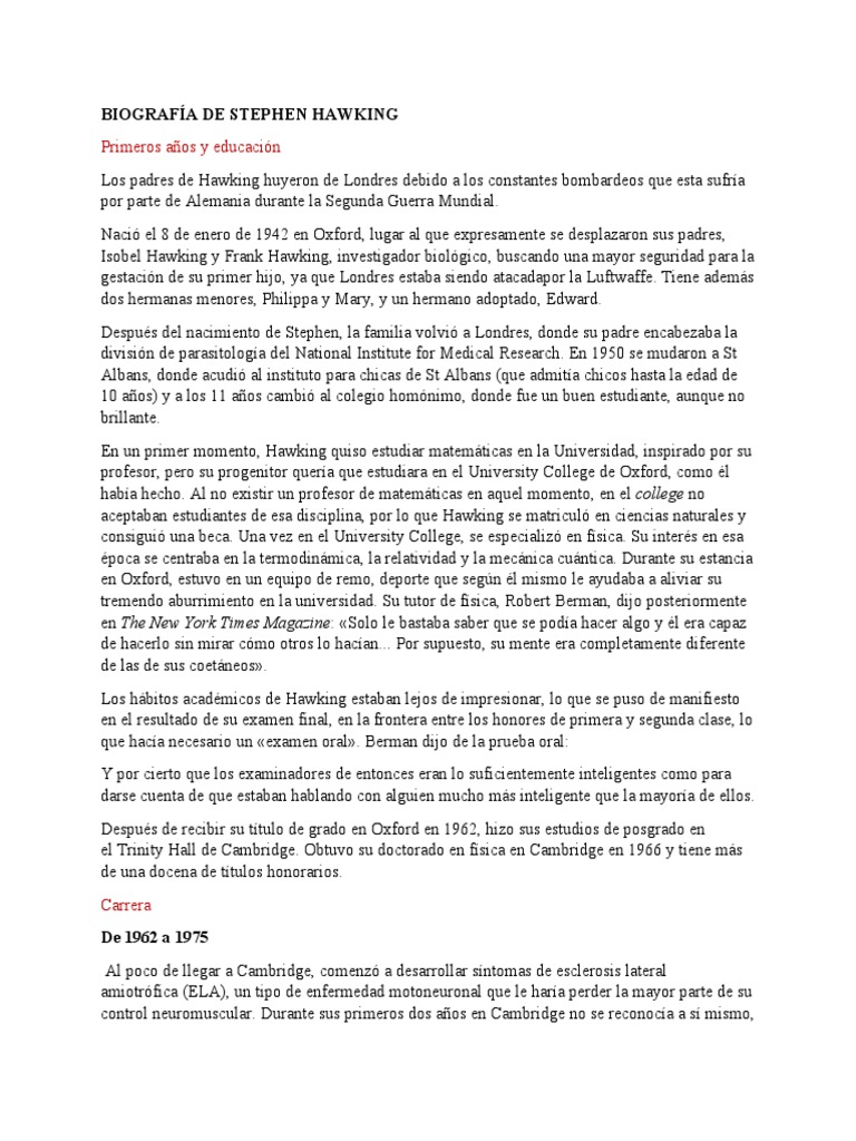 Biografía de Stephen Hawking | PDF | Stephen Hawking | Física