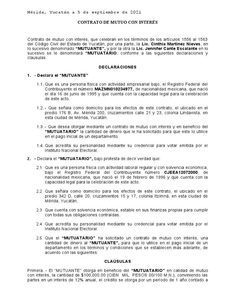 Contrato de Mutuo Con Interes | PDF