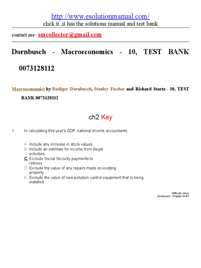 Dornbusch - Macroeconomics - 10, TEST BANK 0073128112 | PDF | Gdp ...