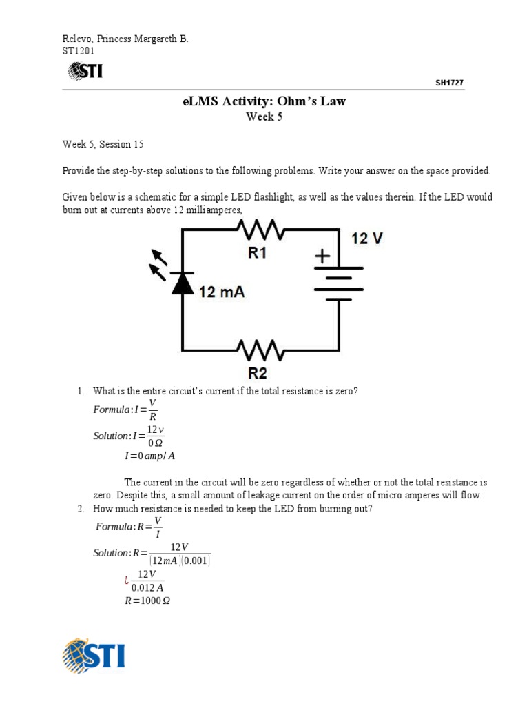 Ohm's Law Activity Solutions | PDF | Electrical Resistance And ...