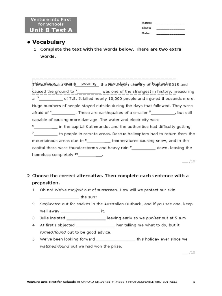 Venture First Schools Unit Test 8a | PDF