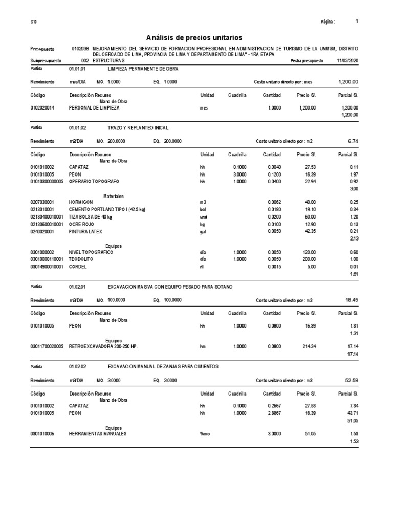 04.2 Analisis de Precios Unitarios Estructuras | PDF | Hormigón | Presupuesto