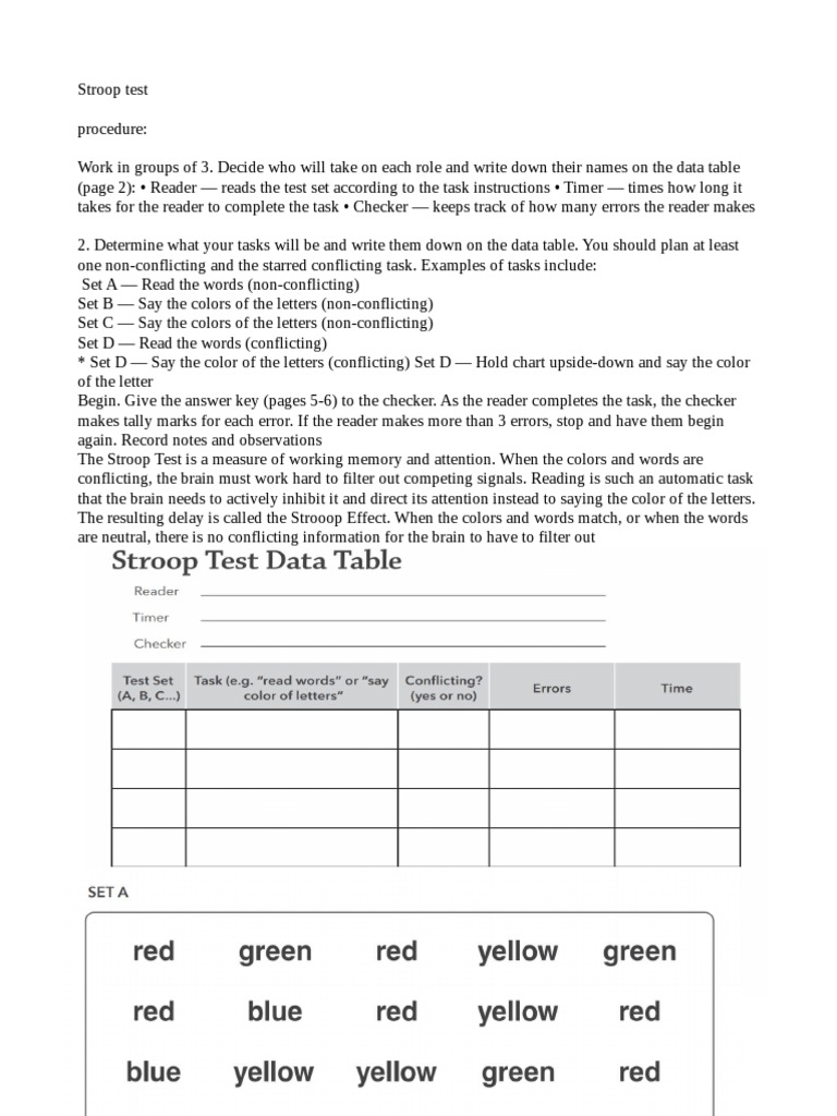 Stroop Test Procedure and Instructions | PDF | Language Arts & Discipline