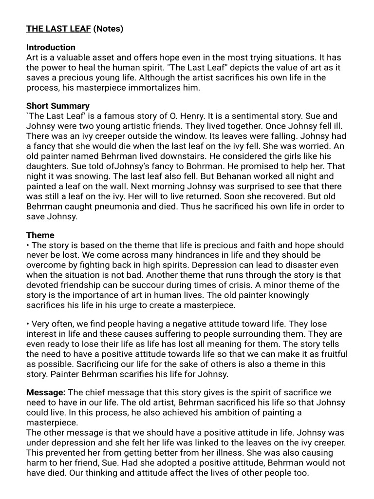 The Last Leaf (Notes) | PDF