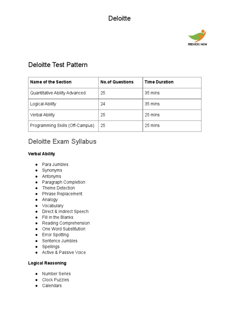 Deloitte Exam Topics Pattern Pdf Computer Programming Mathematics
