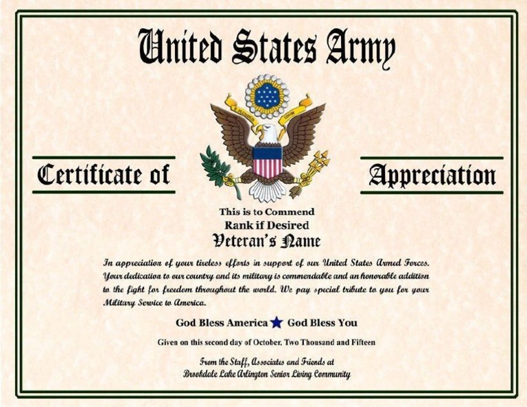 Army Certificate of Appreciation Wording | PDF