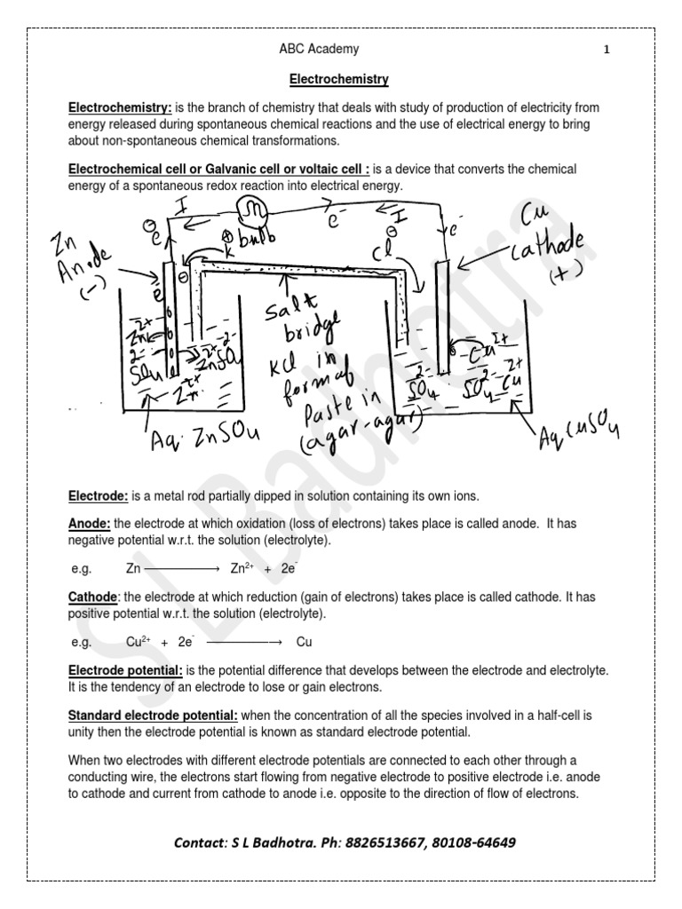 Chapter 3 Electrochemistry Notes Pdf Electrochemistry