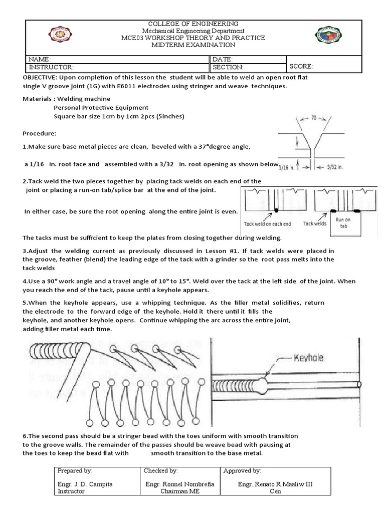 Mce03 Midterm Examination | PDF | Welding | Construction