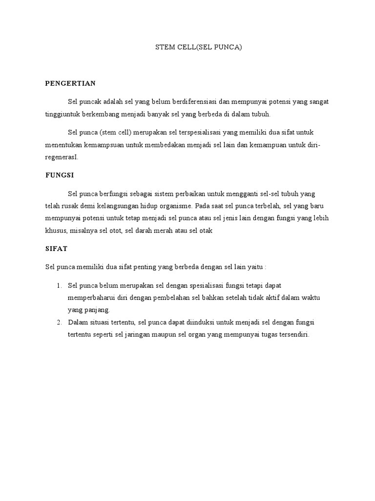 Pengertian dan Jenis Sel Punca | PDF