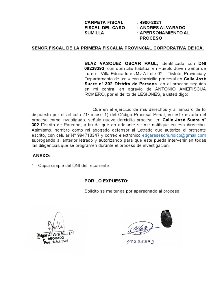 Apersonamiento Blaz | PDF | Derecho