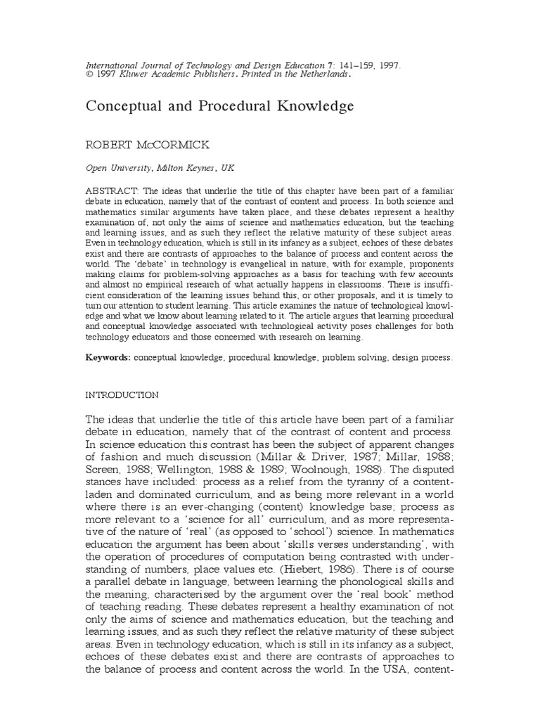 Conceptual and Procedural Knowledge | Download Free PDF | Procedural Knowledge | Constructivism ...