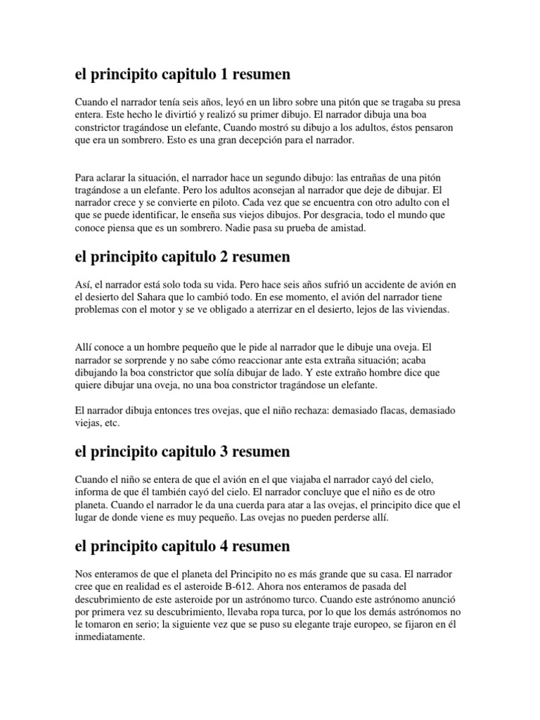Resumen del capítulo 4 de El Principito | PDF | El Principito | El príncipe