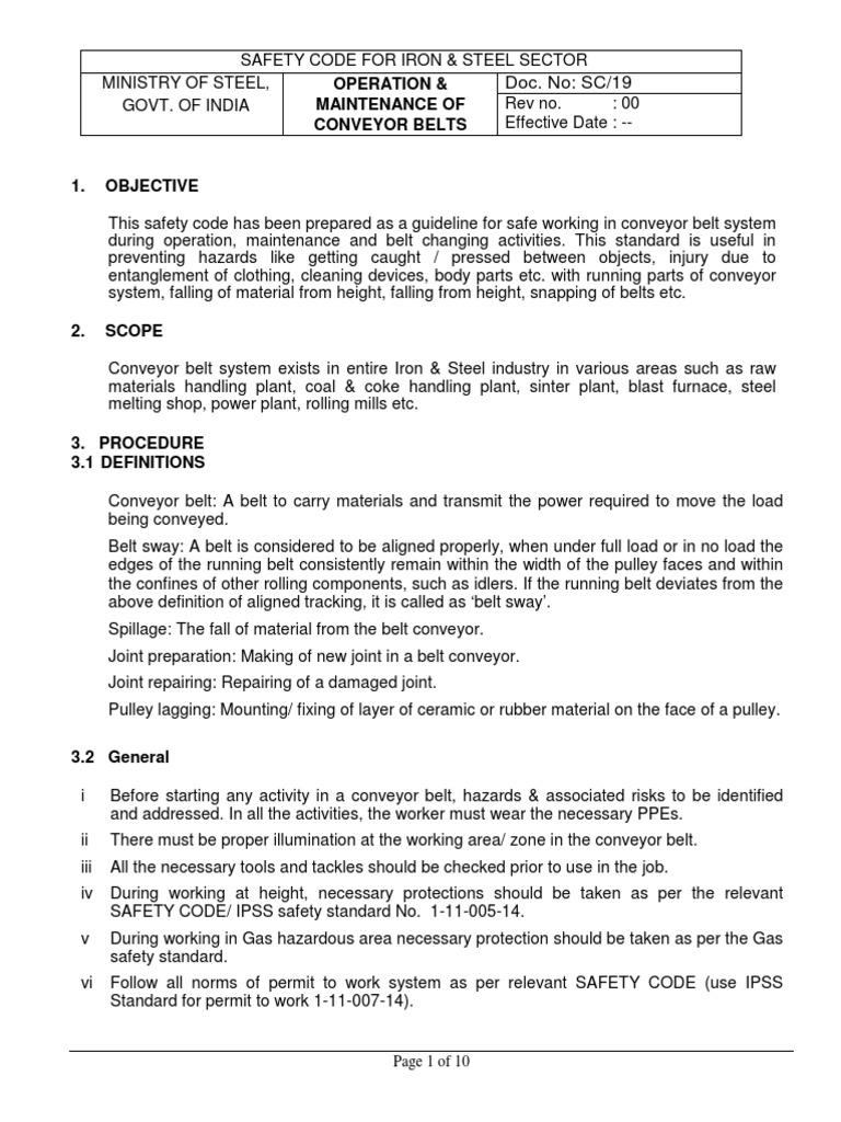 SC-19 Safety Code On Operation and Maintenance of Conveyor Belts | PDF ...