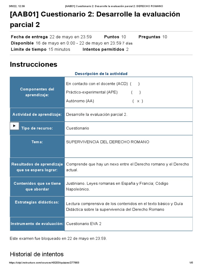(AAB01) Cuestionario 2 - Desarrolle La Evaluación Parcial 2 - DERECHO ROMANO | PDF | Ley romana ...