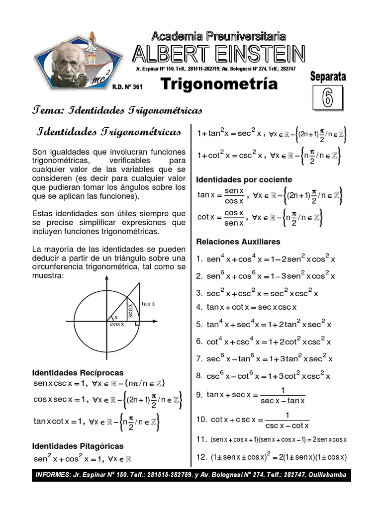 Identidades y Fórmulas Trigonométricas | PDF | Funciones ...