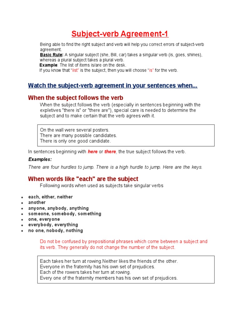 Subject-Verb Agreement | PDF | Grammatical Number | Verb