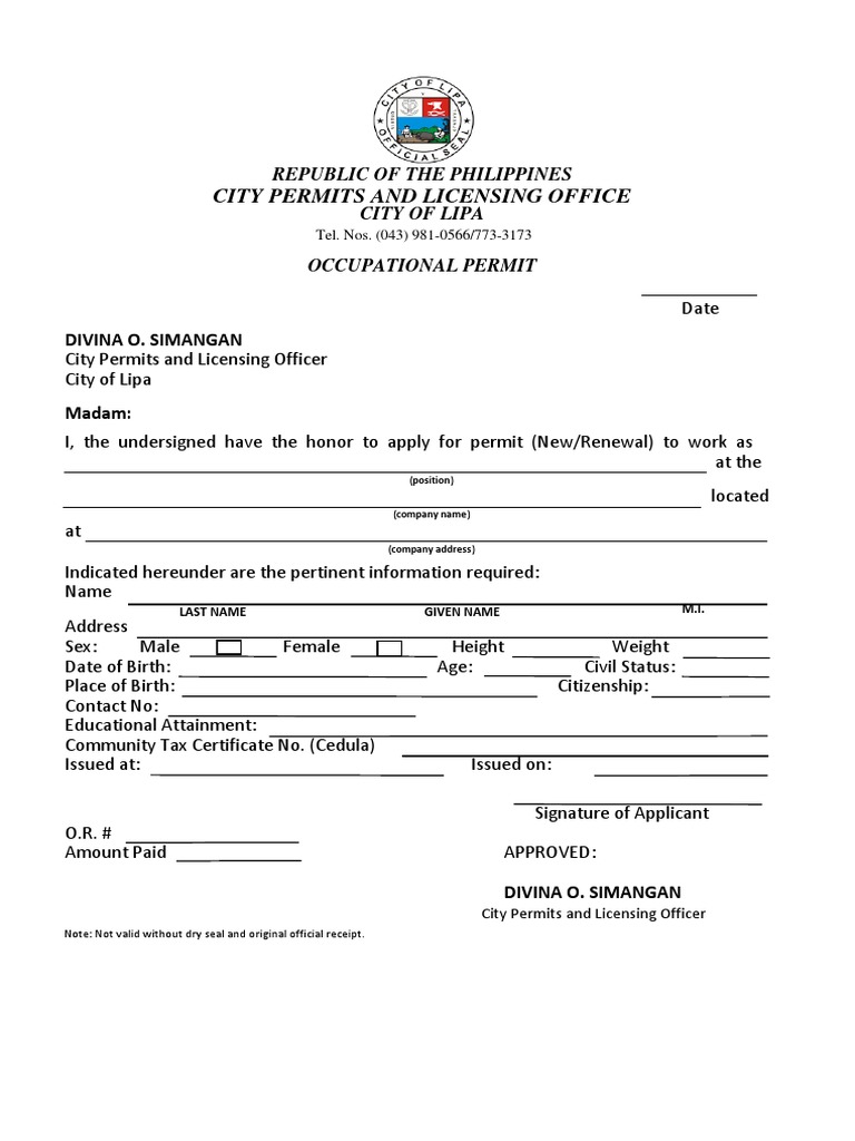 Occupational Permit Form with checklist of requirements | PDF | Justice ...