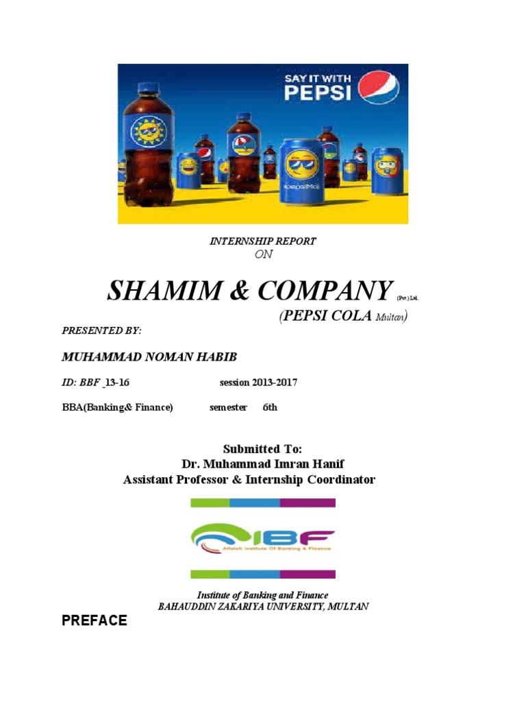 Pepsi Cola Shamim & CO Internship Report | PDF | Pepsi Co | Loans
