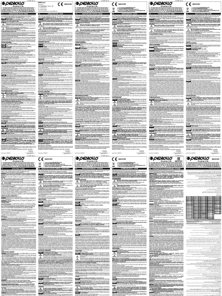 Manual Bomba Pedrollo Modelo CP 650M | PDF | Cantidades fisicas | Bienes manufacturados