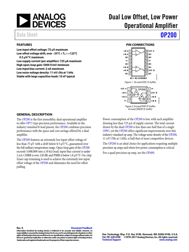 OP200 | PDF | Operational Amplifier | Amplifier