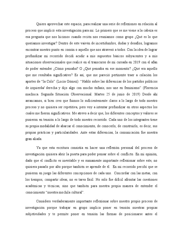 Reflexiones Finales de Investigacion | PDF | Conocimiento