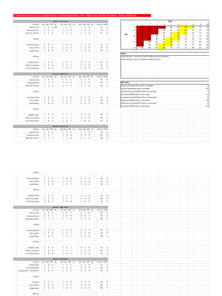 The Bridge by Barbell Medicine Spreadsheet | PDF | Athletic Sports ...