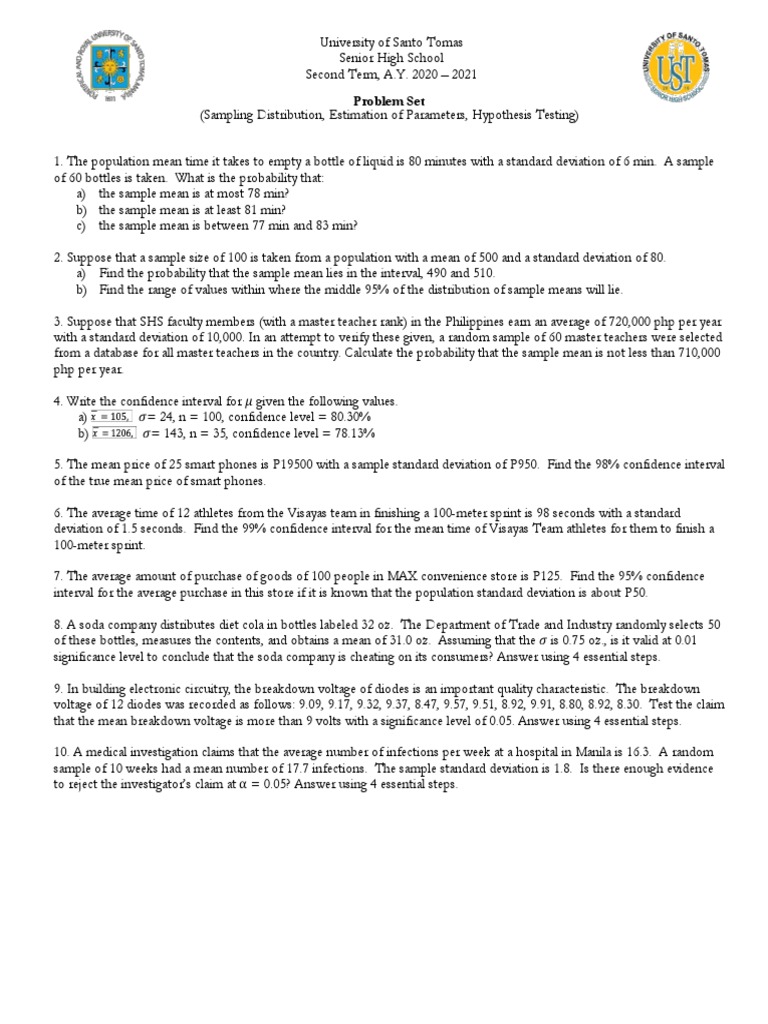Problem Set | PDF | Confidence Interval | Standard Deviation