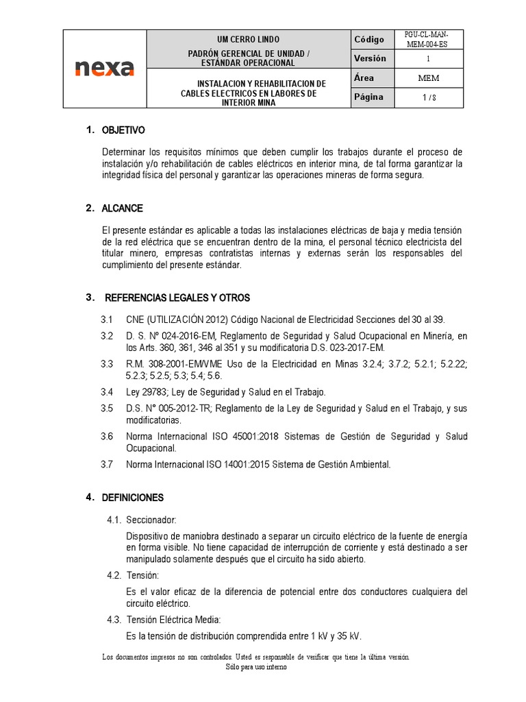 Es-Con-Mem-004 Instalacion y Rehabilitacion de Cables en Interior Mina ...