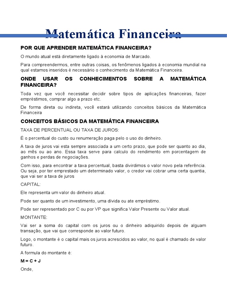 Matemática Financeira - Resumo e Atividades | PDF | Juros | Finanças ...