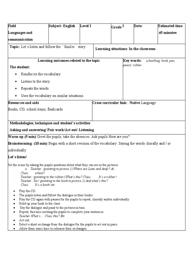 English Listening Activity: "Smiles" Story | PDF | Vocabulary | Teachers