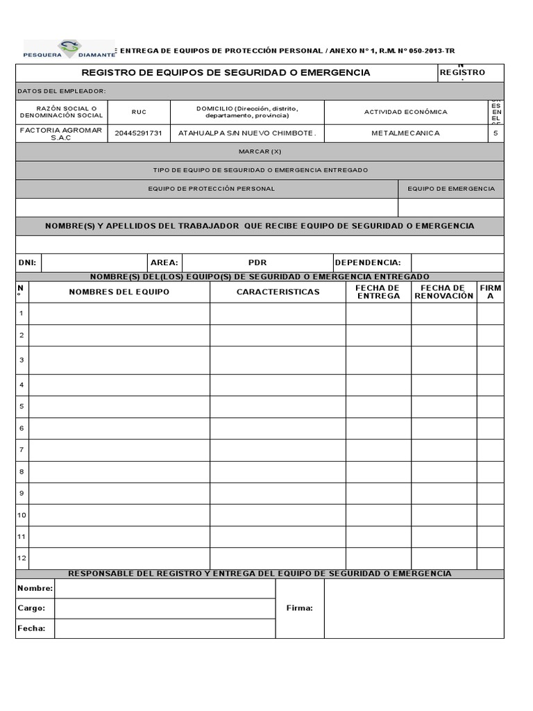 Registro de Entrega Epps - RM 050 2013 TR | PDF