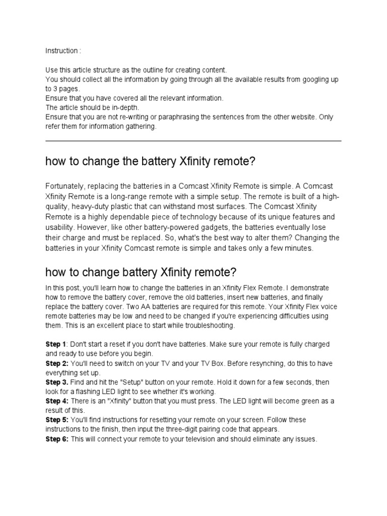 How To Change Battery Xfinity Remote | PDF | Computer Engineering ...
