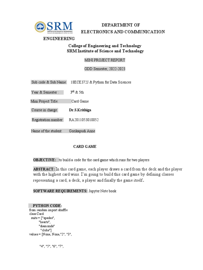 Python Report Pdf Playing Cards Gaming Devices 