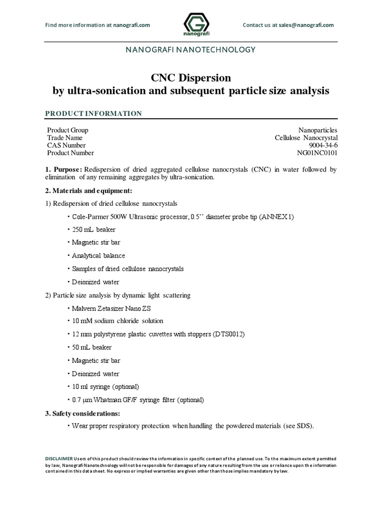 CNC Dispersion by Ultrasonication, Particle Size | PDF | Suspension ...