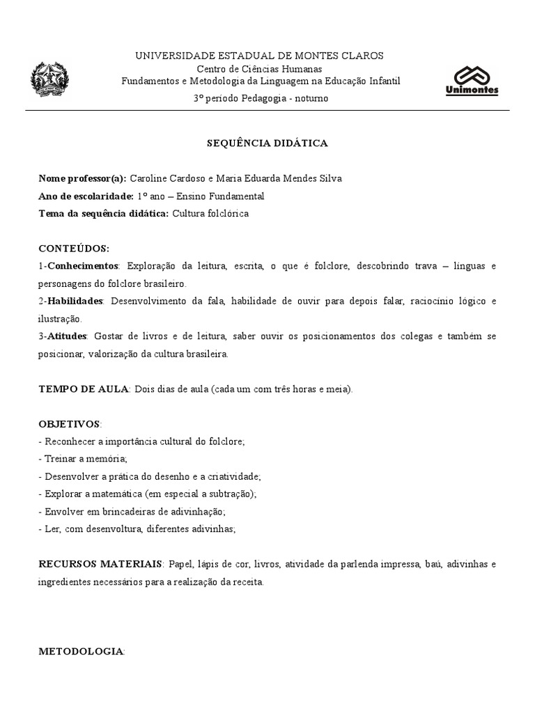Sequência Didática Sobre Folclore Corr 2 | PDF | Folclore | Livros