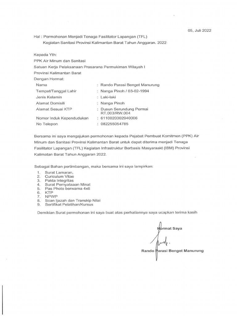 5 Syarat TFL Sanitasi 2022 | PDF