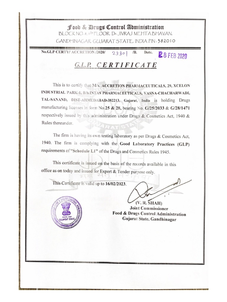 GLP Certificate | PDF