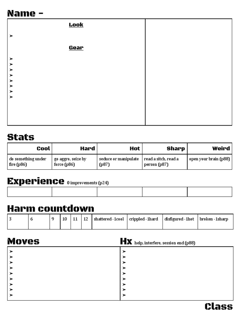 Apocalypse World Character Sheet Template | PDF
