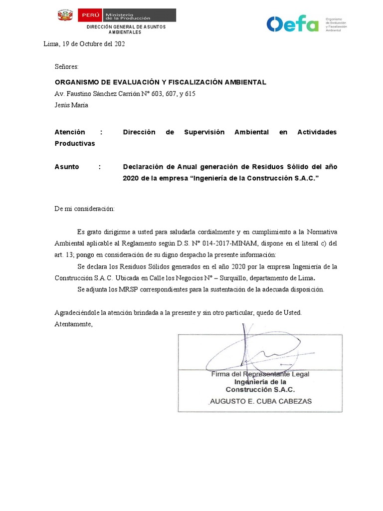 Declaracion Jurada RR - SS - Ingeco - Final Final | PDF | Residuos | Reciclaje