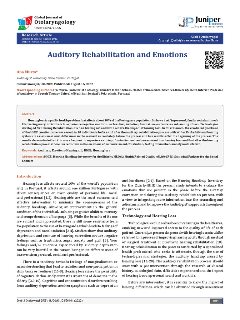 Auditory Rehabilitation and Emotions | PDF | Hearing Loss | Hearing