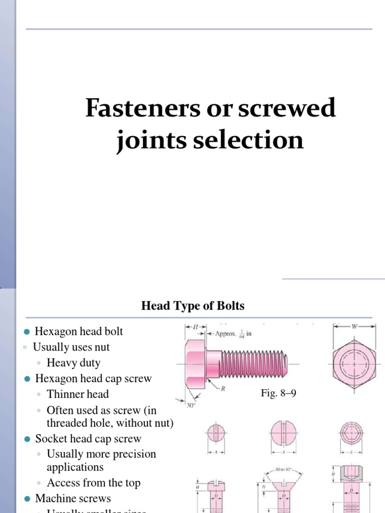 Lecture 5 Fasteners Design | PDF | Screw | Bending