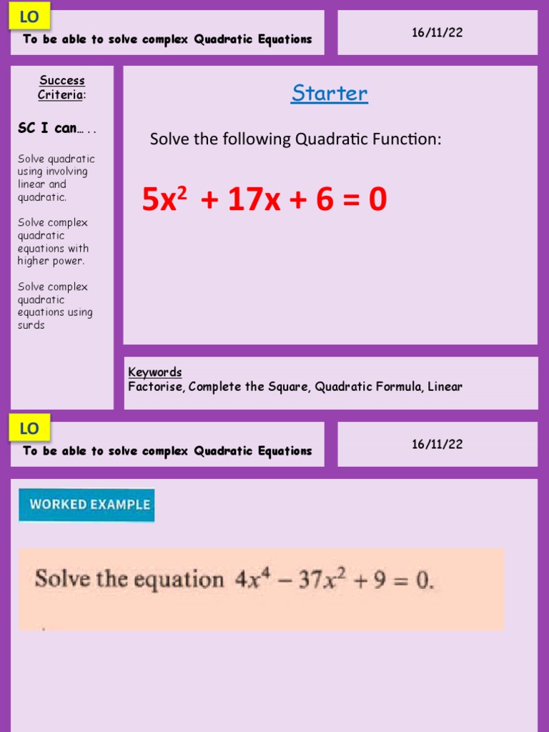 1.5 Solving Complex Quadratic Equations | PDF | Quadratic Equation ...