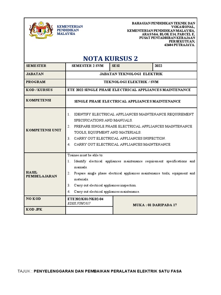 NT 2 - Pengenalan Pengujian Pepasangan Elektrik Satu Fasa | PDF