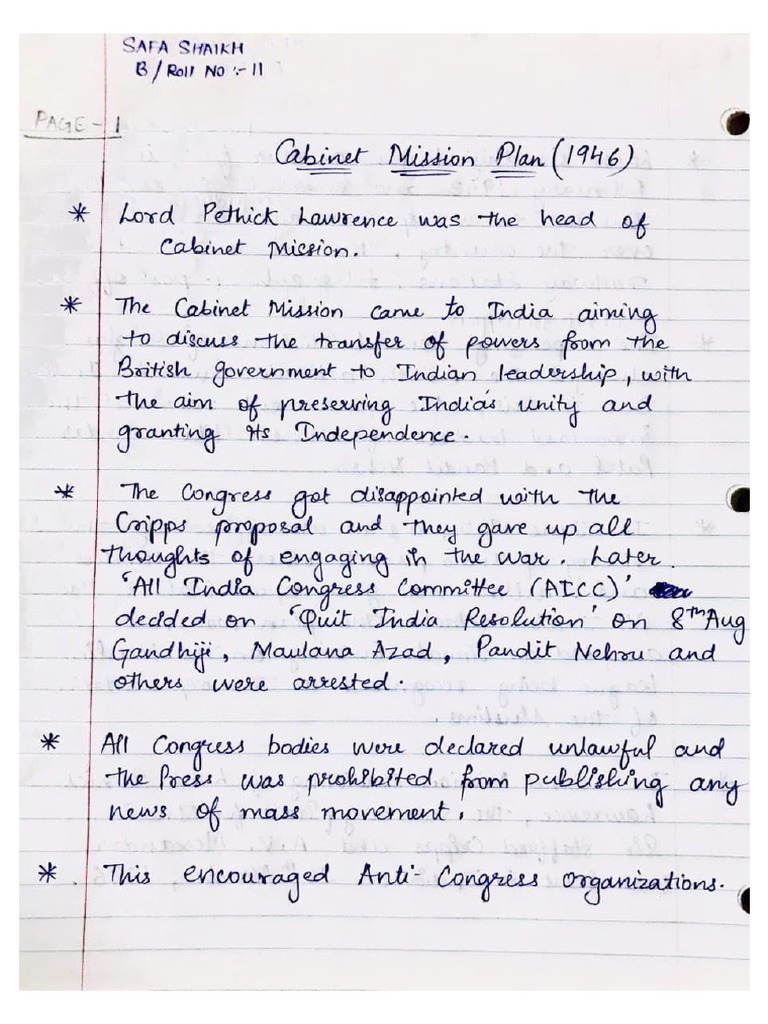 Cabinet Mission Plan 1946 | PDF