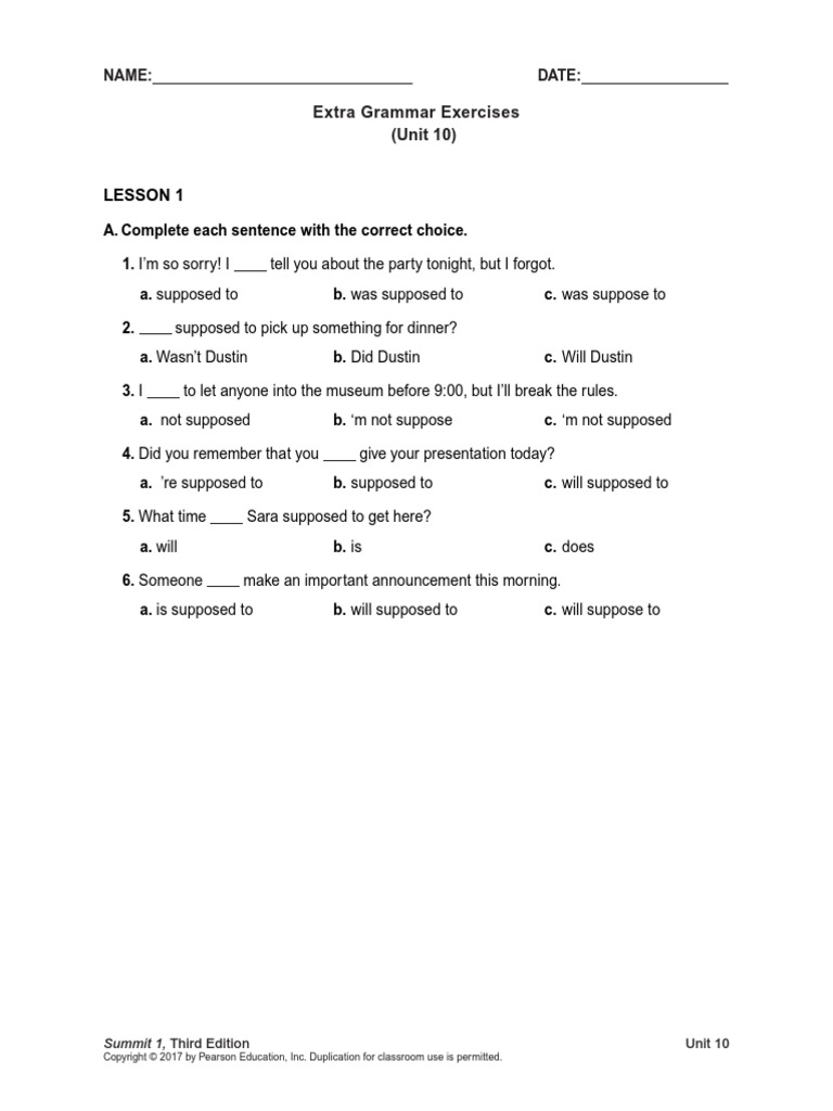 Extra Grammar Exercises Unit 10 | PDF