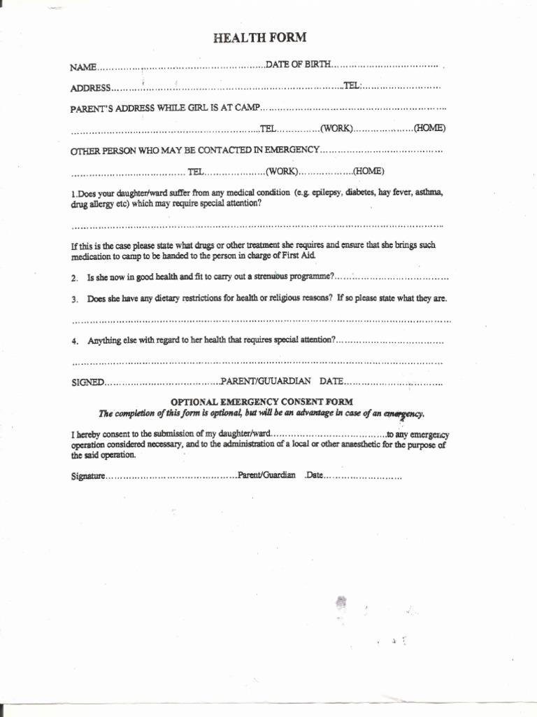 Health Form | PDF | Self-Improvement | Science & Mathematics